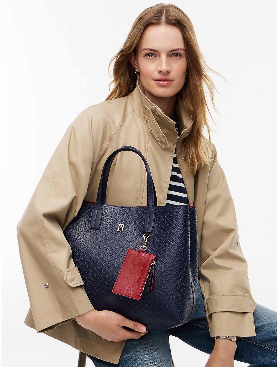 TOMMY HILFIGER women's allover debossed monogram satchel bag